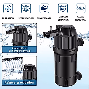 UV Filter for Aquarium, 3W Mini Internal UV with Power Head, 105 GPH 5 in 1 Fish Tank Aqua Filter, Green Water Killer Filter, Submersible Aqua Pump