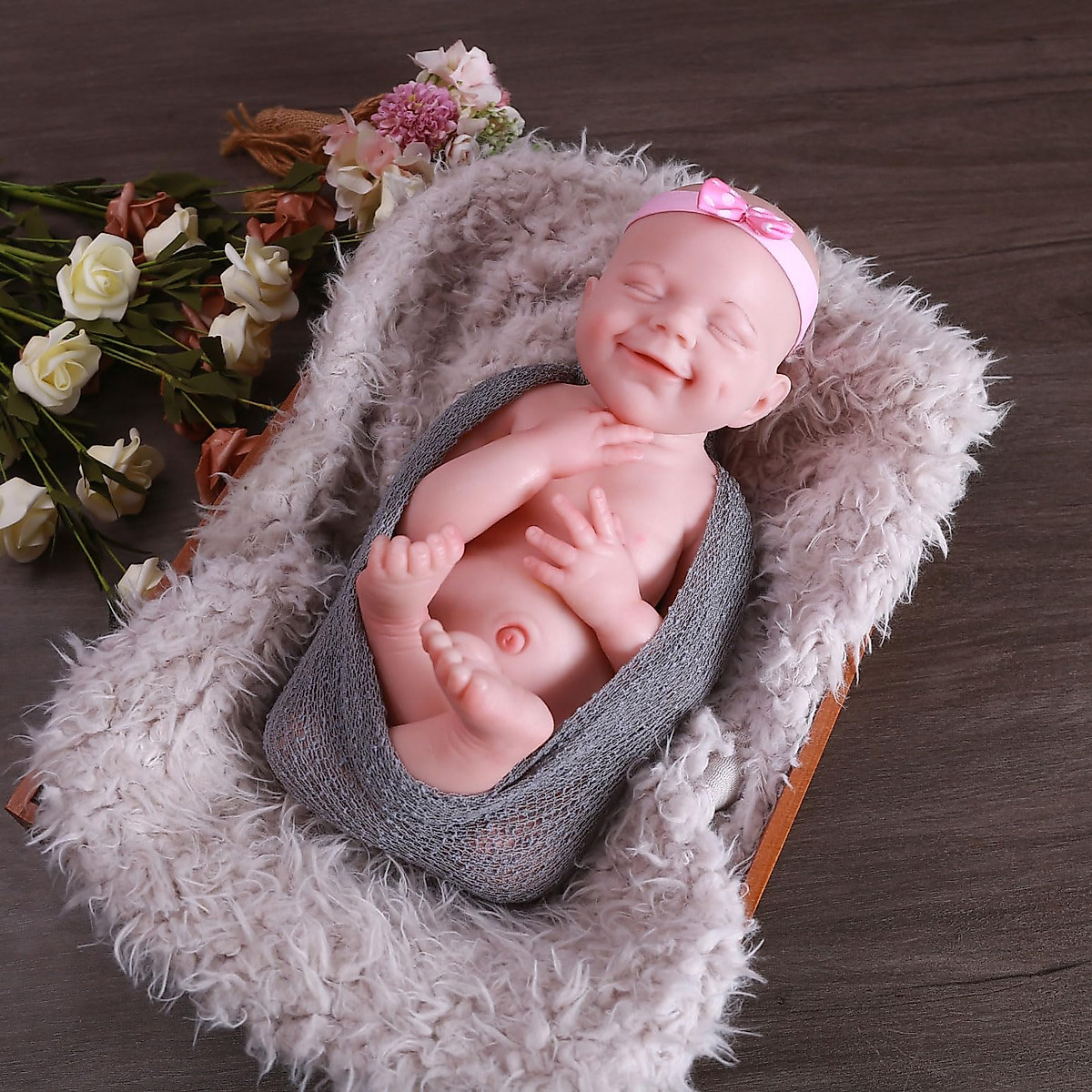 SERENDOLL 18.5 inch Realistic Full Silicone Baby Doll,Lifelike Reborn Baby Dolls, Toy, and Collectible Bald Girl (Girl)
