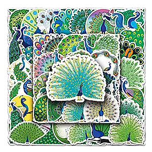 Peacock Stickers, 50PCs, Vinyl Cute Animal Sticker Decals, Kids Decorative DIY Stickers for Hydro Flask, Laptop, Water Bottle, Helmet, Car, Stickers for Kids, Toddlers, Teens, Girls Peacock