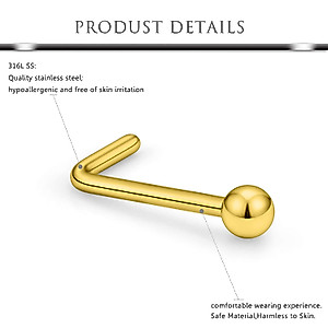 Hoeudjo Nose Rings L Shaped Nose Studs Surgical Steel 18G 1.5MM Clear Crystal Nostril Ring Body Piercing Jewelry for Women Men Gold-Tone 16 Pieces