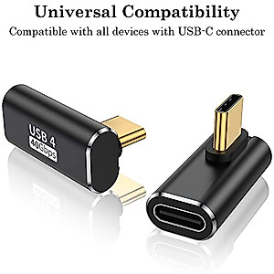 AuviPal 90 Degree USB C Adapter (2 Pack), 40Gbps USB C Male to USB C Female Right Angle Connector Extender for MacBook, iMac, iPad, Meta Quest, Tablet, Phones and More