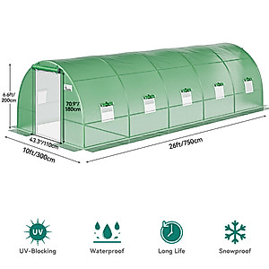 YITAHOME 26x10x6.5ft Greenhouse Large Heavy Duty Tunnel Green Houses Outdoor Plant Gardening Upgraded Galvanized Steel Frame Zipper Doors 7 Crossbars Garden, Green
