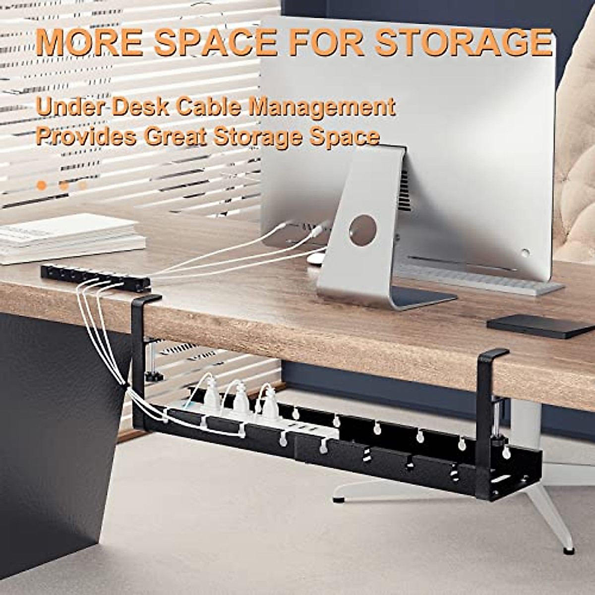 Shikha Cable Management Under Desk, Adjustable Cable Organizer with Adhesive Cable Holder Clips, Reused Cable Ties. Stable & Durable.(Black)