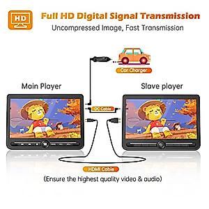 10.5" Dual Screen Portable DVD Player for Car, Arafuna 5-Hour Rechargeable Car DVD Player with Full HD Digital Signal Transmission, Headrest DVD Player Support USB/SD, Regions Free(1 Player+1 Monitor)