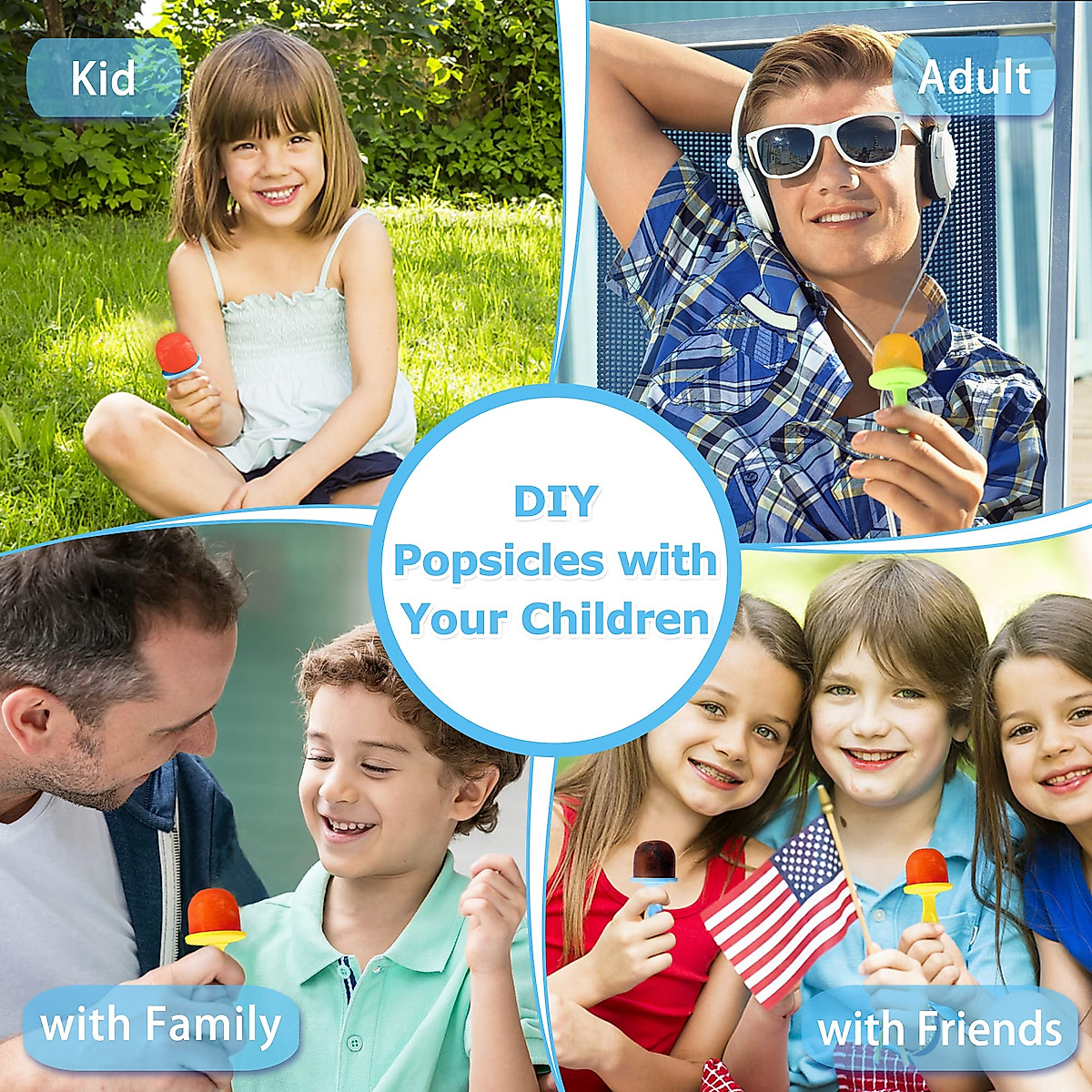 Silicone Popsicle Molds 14-cavity DIY 2Pcs Ice Pop Mold with Colorful Sticks For egg biting ice cream molds baby food storage containers non stick cake molds (Purple&Blue)