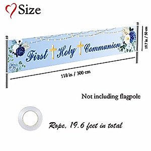 Labakita Large First Holy Communion Banner, Baptism Decorations for Boys or Girls, Baptism / Christening / Baby Shower Party Decorations, Blue