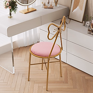 Ringmaster Modern Makeup Vanity Chair Stool Pink Bow Vanity Chair Bedroom Princess Chair,Armless Dressing Chair Cute Makeup Chair with Butterfly Backrest (Deep Pink)