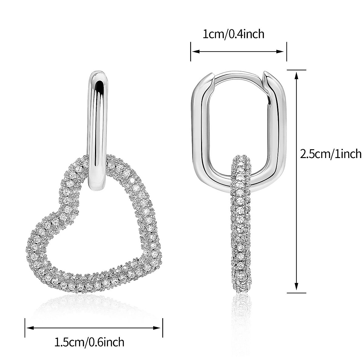 KOSE 14K Gold Huggie Hoop Earrings Heart | Paperclip | Pearl Drop and Dangle Earrings for women Gold and White Gold Plating (Stoned Heart White Gold)