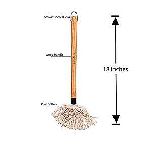 ZaanZeer 18 Inches BBQ Mop with Wooden Handle and 4 Extra Replacement Cotton Fiber Basting Mop Heads for Grilling and Smoking Steak