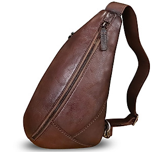Genuine Leather Sling Bag Crossbody Motorcycle Bag Handmade Chest Bag Hiking Daypack Retro Shoulder Backpack Vintage (LightBrown)
