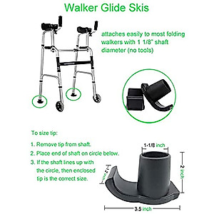 Walker Ski Glides, for1 1/8 Inch Tubes,Pop and Glide Easy Use Walker Skis, Heavy Duty Coaster Skis for Medical Walkers,Black (2)，QingTD