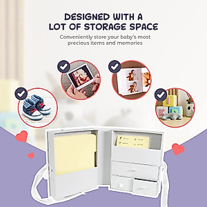 Baby Keepsake Box - Elegant Baby Box with Drawers, Paper File Storage, Cute Stickers, and Additional Compartments, Memory Box for Keepsakes