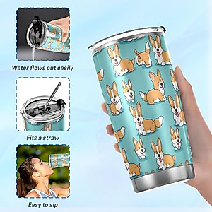 HXshaoye naughty animal corgis dogs Stainless Steel straw, vacuum insulated water bottle with Straw Leak Resistant Flip insulated coffee mug with lid for hot and cold drinks simple tumblers with lids