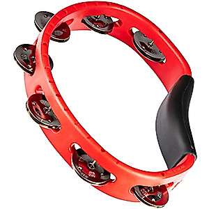 Meinl Percussion Headliner Handheld Hand Held Tambourine with Stainless Steel Jingles, Single Row-NOT Made in China-Red, Guiro Playing Surface, 2-Year Warranty (HTR)