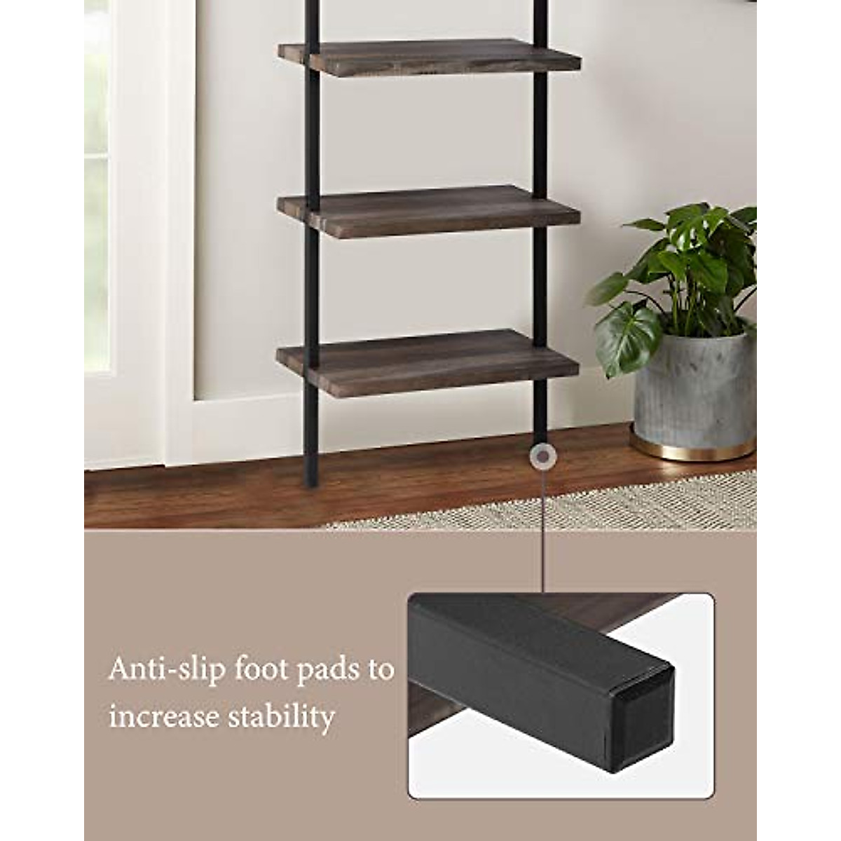 Bookshelf 4-Tier Wall Mount Ladder Storage Industrial Bookcase Shelf Modern Wood Book Shelf Unit with Metal Frame for Home Office Living Room