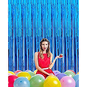 2 Pcs 3.2ft x 8.2ft Shiny Blue Metallic Tinsel Foil Fringe Curtains Photo Booth Backdrop for Birthday Wedding Holiday Celebration Bachelorette Party Decor (Blue)