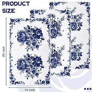 6 Pieces Chinese Style Kitchen Tea Towels, Chinoiserie Dish Towels Kitchen Bar Towels Animal Peacock Elk Flower, Chinese New Year Hand Towel Spring Festival Large Plate Cloth Set, White and Blue