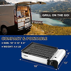 CUSIMAX Camping Grill Butane Gas Grill, Portable BBQ Grill Stove, Tabletop Stove, Piezo Electric Ignition, Camping Stove for Outdoors, Tailgating Grill, Camping and Picnics