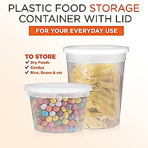[40 Pack] Food Storage Containers with Lids, Round Plastic Deli Cups, US Made, 16 and 32 oz, Cup Pint Quart Size, Leak Proof, Airtight, Microwave & Dishwasher Safe, Stackable, Reusable, White