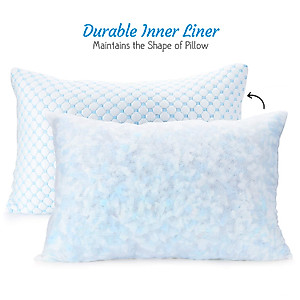 Nestl Cooling Pillow, Shredded Memory Foam Pillows King Size Set of 2, Gel Infused Cool Pillow, Adjustable King Size Pillow for Sleeping, Breathable King Pillow, Washable Removable Bed Pillow Cover