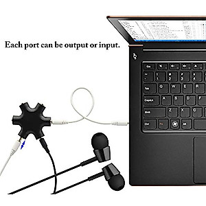 zdyCGTime Headphone Splitter, 3.5mm Stereo Audio Headset Adapter 3.5mm 6-Port Music Sharer, 3.5mm 6 Port Female Headphone Splitter Audio Connector with 3.5mm M/M TRS Stereo Plug Cable(Black)