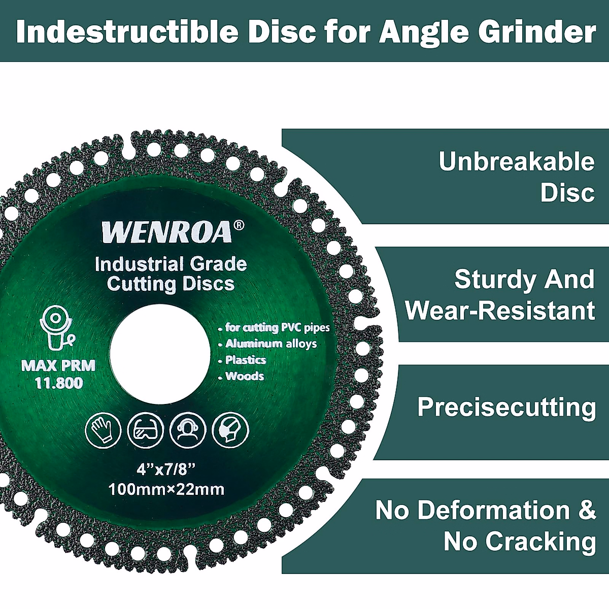 WENORA 2Pcs 4 Inch Indestructible Disc for Grinder, Cutting Discs 4 1/2 for Angle Grinder, 7/8" Arbor Angle Grinder Diamond Cutting Dis for Smooth Cutting, Chamfering, Grinding