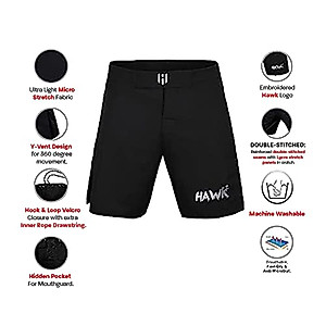 Hawk Sports Athletic Shorts for Men and Women, No Gi MMA Shorts for Boxing, Kickboxing, Jiu Jitsu, Muay Thai, and Wrestling, Workout Shorts for Exercise, Training, and Sparring - Black, Waist 32”