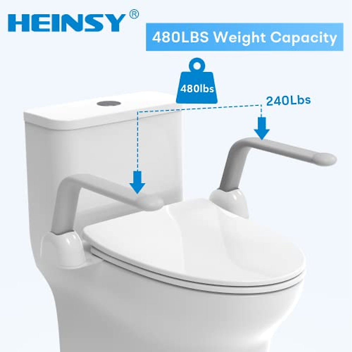 HEINSY Toilet Safety Rail, Heavy Duty Foldable Toilet Handrail, Aluminum Alloy Support Up to 480LBS Perfect for Elderly Senior Handicap Pregnant