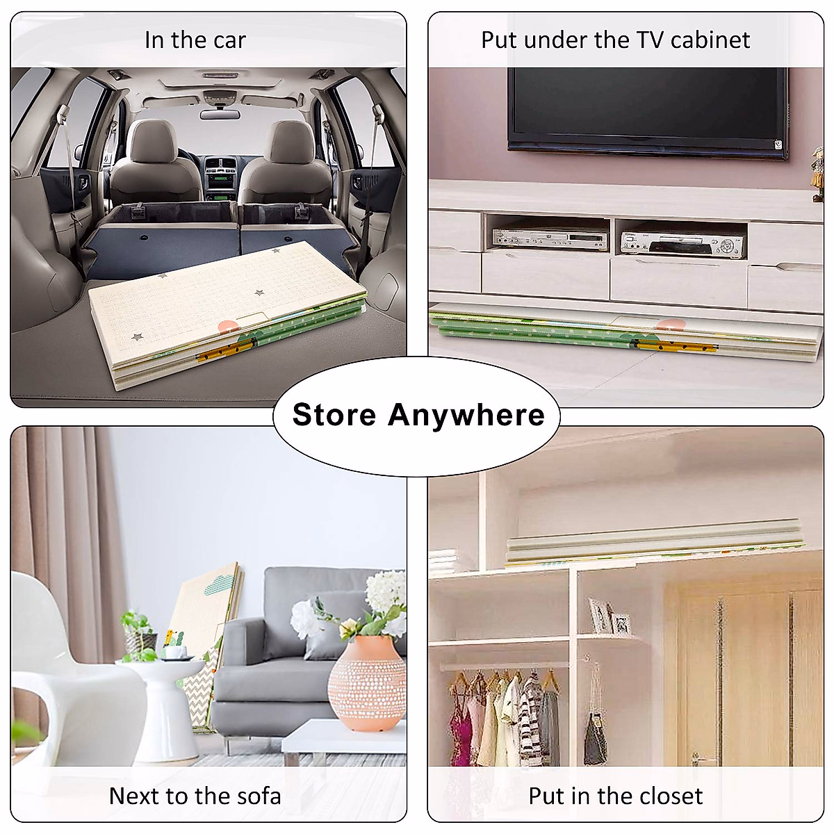 Baby Play Mat Extra Large Baby Mat Folding Foam Playmat Kids Crawling Mat Reversible Non Toxic Waterproof for Infants Toddlers Thicker 0.6inch (Green 0.6in)