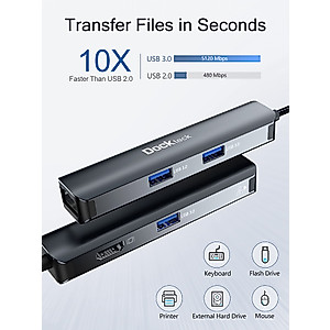 USB C Hub Ethernet, Dockteck 5-in-1 Multiport Adapter with USB C to 4K HDMI,1Gbps LAN, 3 USB 3.0, for MacBook Air/Pro, iPad Air/Pro, Surface Pro, XPS and More