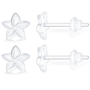 Clear Plastic Earrings for Sports,20g Clear Earrings Spacers Invisible Plastic Post Earrings for Sensitive Ears (6 Pairs Clover Stud Earrings)
