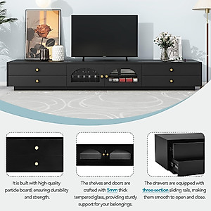 Merax Luxurious TV Stand with Fluted Glass Doors, Elegant and Functional Media Console for Television Up to 90'', Cabinet with Multiple Storage Options, Black