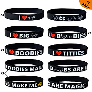 W B Funny I Love Boobies Bracelet Wristband 12-Pack