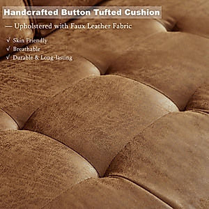 HIFIT Sofa Couch Set for Living Room, Mid Century Modern Faux Leather Sofa with Deep Love Seat & Fluffy Cushion, Living Room Furniture Sets, Small Sectional Couch for Bedroom/Office/Small Space, Brown