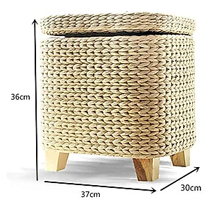 ALDEPO Shoe Cabinet Ottoman Storage Boxes Handmade Straw Solid Wood Shoe Changing Stool Multifunctional Rattan Footstool Healthy and Clean Dual Use Footstool for Home Closet Bedroom