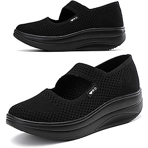 RUIDENG Womens Slip On Sneakers Breathable | Loafers for Women Comfort Standing | Platform Shoes Comfy Walking | Thick Bottom All Black Size 6
