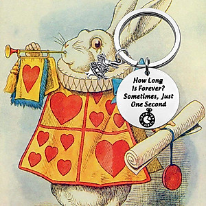 ENSIANTH How Long is Forever?Sometimes,Just One Second Keychain Wonderland Inspired Charm Gift (rabbit Key)