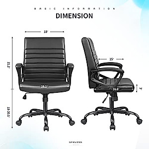 Devoko Office Chair Mid Back Desk Chair PU Leather Executive Office Chair Ribbed Computer Task Chair Swivel Rolling Chair with Padded Arms and PU Wheels, Black