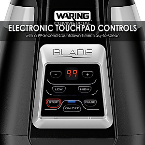 Waring Commercial BB340 Blade 1 HP Blender, 2-Speed Key Pad with Pulse and 99 Second Countdown Timer , 48 oz Stainless Steel Container, 120V, 5-15 Phase Plug