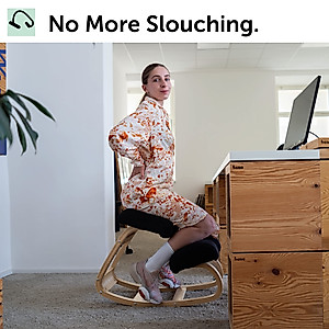 VILNO Ergonomic Kneeling Office Chair - Rocking Home & Work Wooden Computer Desk Chairs, Back & Neck Spine Pain, Better Posture, Ergo Knee Support Stool, Cross Legged Sitting (Black)