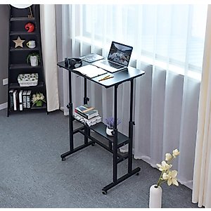 AIZ Mobile Standing Desk, Adjustable Computer Desk Rolling Laptop Cart on Wheels Home Office Computer Workstation, Portable Laptop Stand Tall Table for Standing or Sitting, Black 31.5" x 19.7"