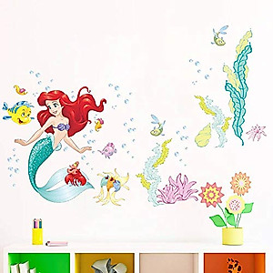 Esmee Marine Mermaid Girl's Bedroom Wall Decals Stickers Wall Stickers Peel and Stick Removable Wall Stickers for Kids Nursery Bedroom Lovely Bathroom Living Room