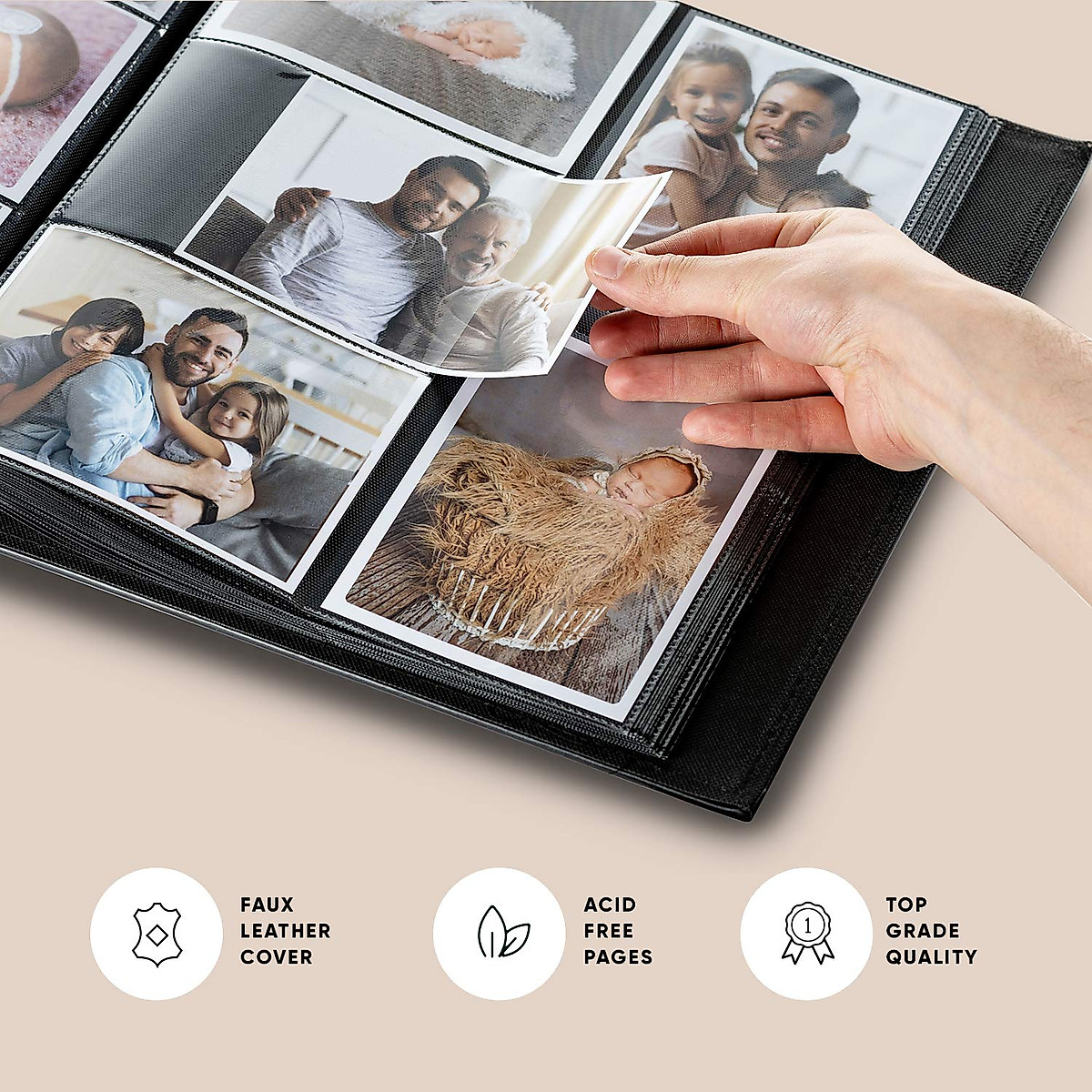 BLYNG Photo Album 4x6 - Picture Album 500 Slots of Horizontal and Vertical Photo Slots, Album Cover is Designed with Faux Leather, Great for Wedding, Anniversary, Baby, Family, (Black)