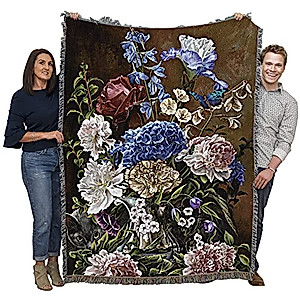 Pure Country Weavers Bouquet in Blue Blanket by Nene Thomas - Gift for Cat Lovers - Tapestry Throw Woven from Cotton - Made in The USA (72x54)