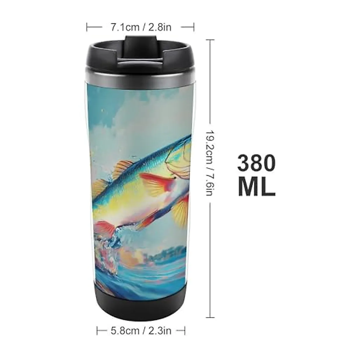 Bass Fishing Art Travel Coffee Mug Reusable Insulated Drinking Cup with Lid for Home Outdoor Works 13 Oz