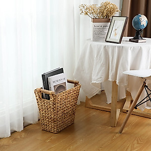 Eaasty 2 Pcs Wicker Waste Basket Woven Wicker Trash Can Bathroom Wastebasket with Wooden Handle for Bedroom Storage 12.8 x 7.6 x 12.4 Inch(Brown)