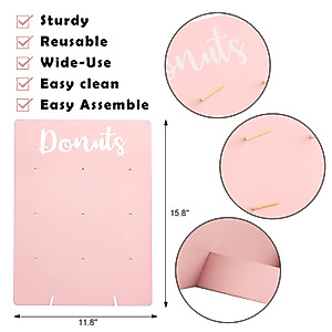 OWOYDOJ Donut Wall Display Stand Wood, Reusable Rustic Doughnut Board Holder for Baby Showers, Bridal Shower, Birthday, Wedding, Donut Party Supplies, Holds 9 Donuts (Pink, 1)
