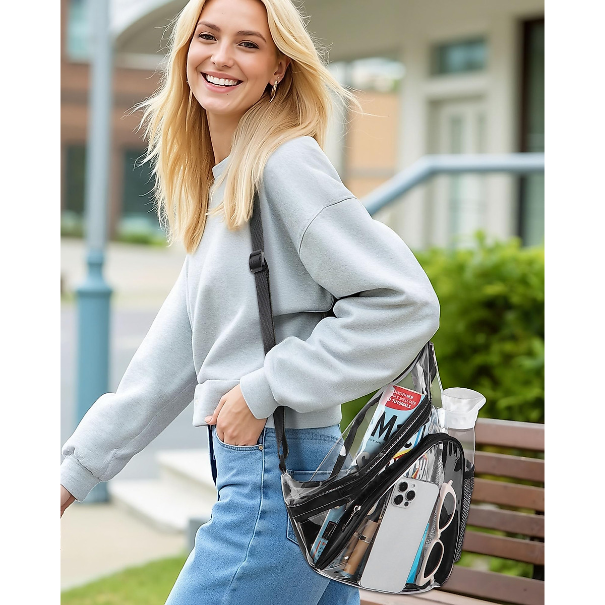 HULISEN Clear PVC Sling Bag Stadium Approved, Backpack with Adjustable Strap