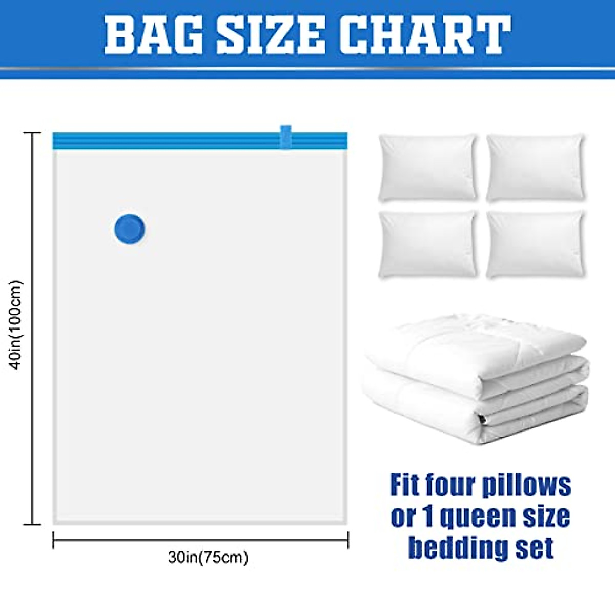 MecTo Vacuum Storage Bags 6 Pack Jumbo Space Saver Vacuum Storage Bags, Reusable Ziplock Vacuum Sealer Bags for Clothing, Comforter, Pillow, Blankets, Bedding, Travel, Hand Pump Included