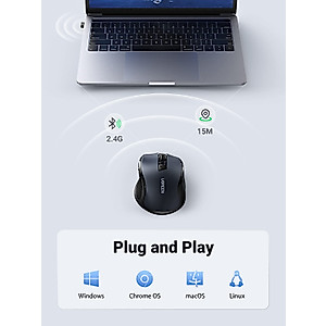 UGREEN Wireless Mouse 2.4G with USB Receiver, 5-Level 4000 DPI 6 Buttons,18 Months Battery Life Cordless Mouse, Ergonomic Computer Mice for Laptop, Computer, PC, MacBook, Chromebook Black